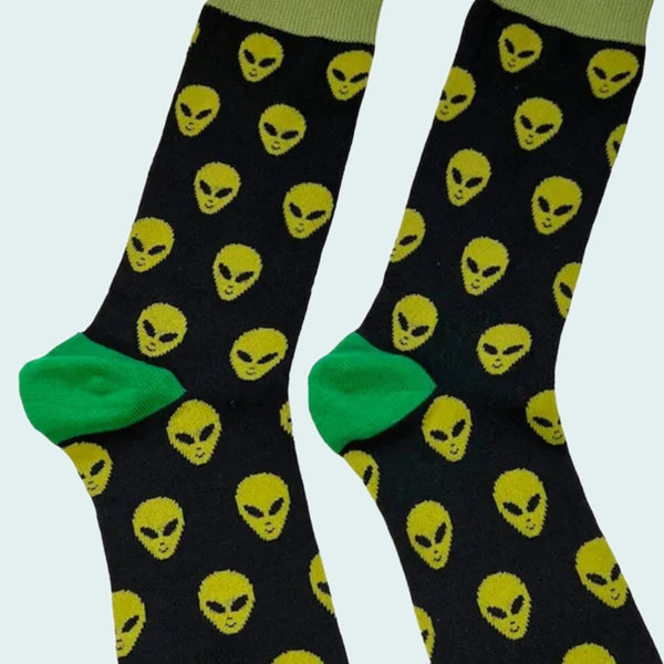 Alien Face Pattern Socks from the Sock Panda (Adult Large - Men's Shoe