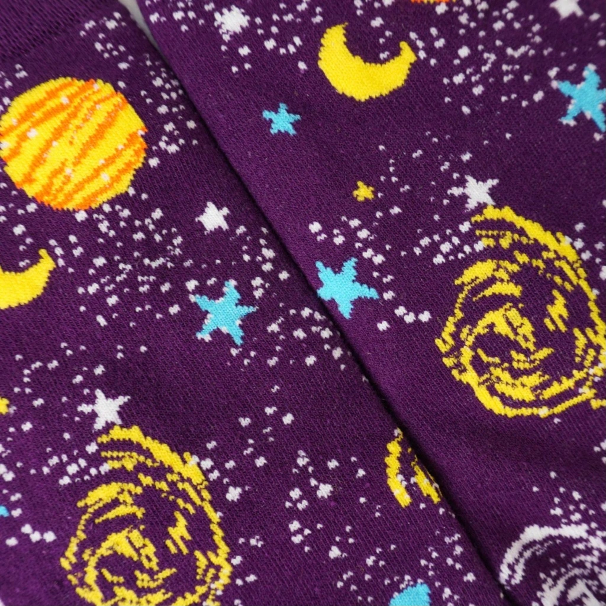 Purple Outer Space Socks With Planets (Adult Large - Men's Shoe Sizes ...